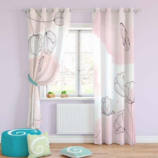 Cortina - Rosa Pastel Com flores | MadeiraMadeira