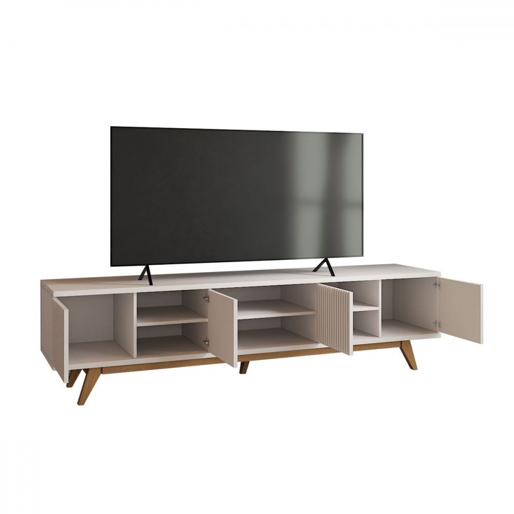 Rack para Tv até 75 Polegadas Silver 4 Portas 1 Prateleira Ripado Cinamomo/off White - Panorama ...