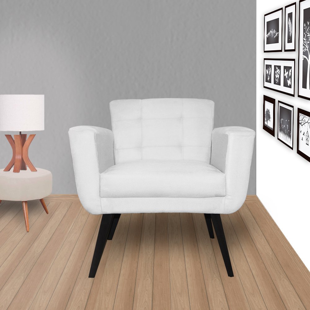 Poltrona Estofada Para Sala de Estar Giovanna Suede Branco - DL Decor ...