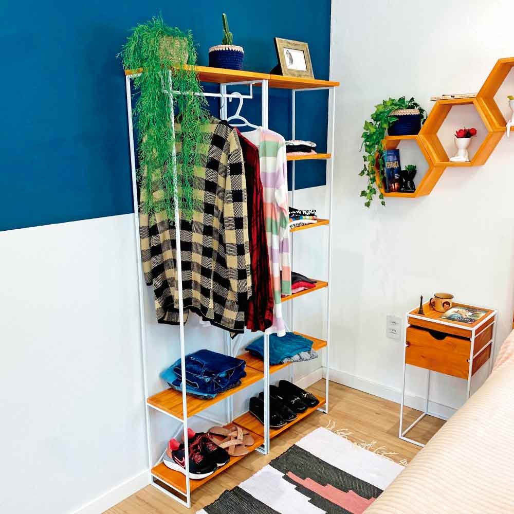 Armário Arara Closet Completo Modular Slim Carvalho e Branco ...