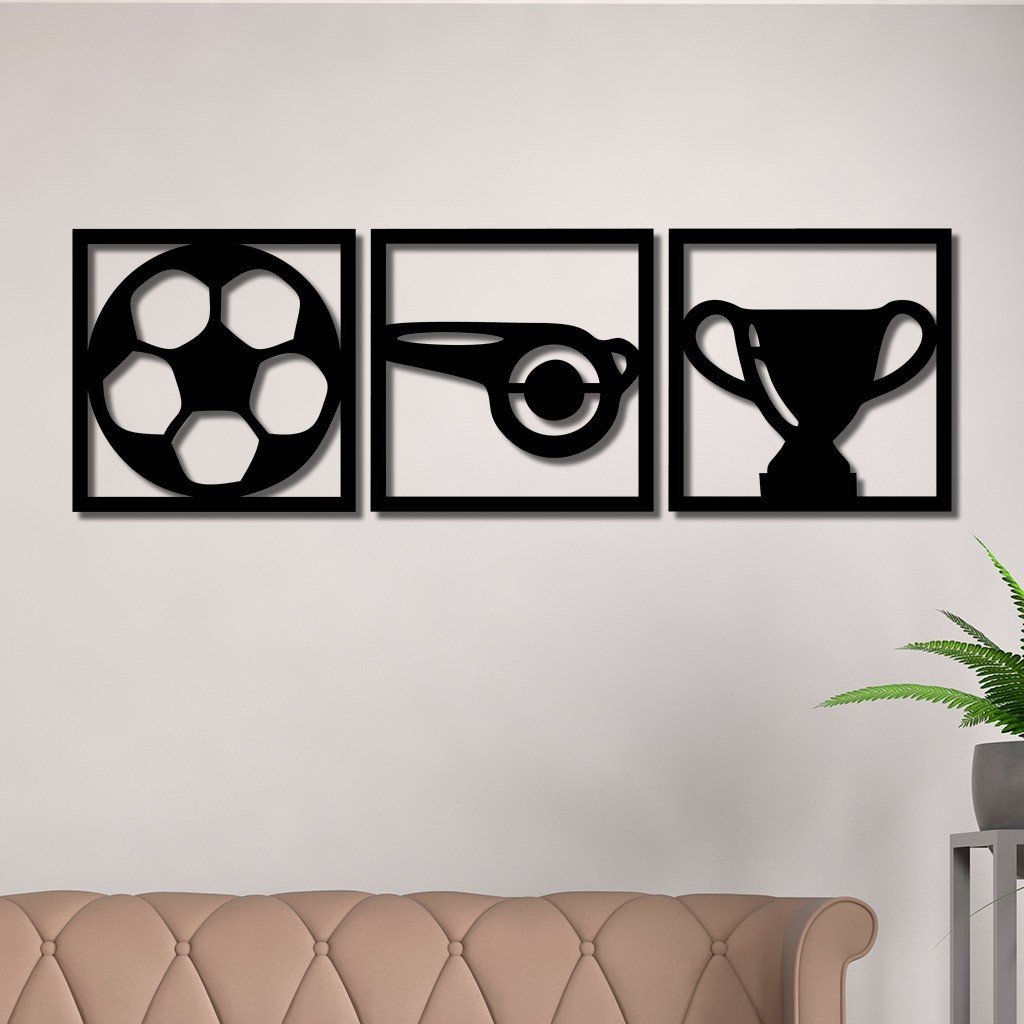 Conjunto 3 Quadros Vazados em MDF Futebol com Moldura | MadeiraMadeira