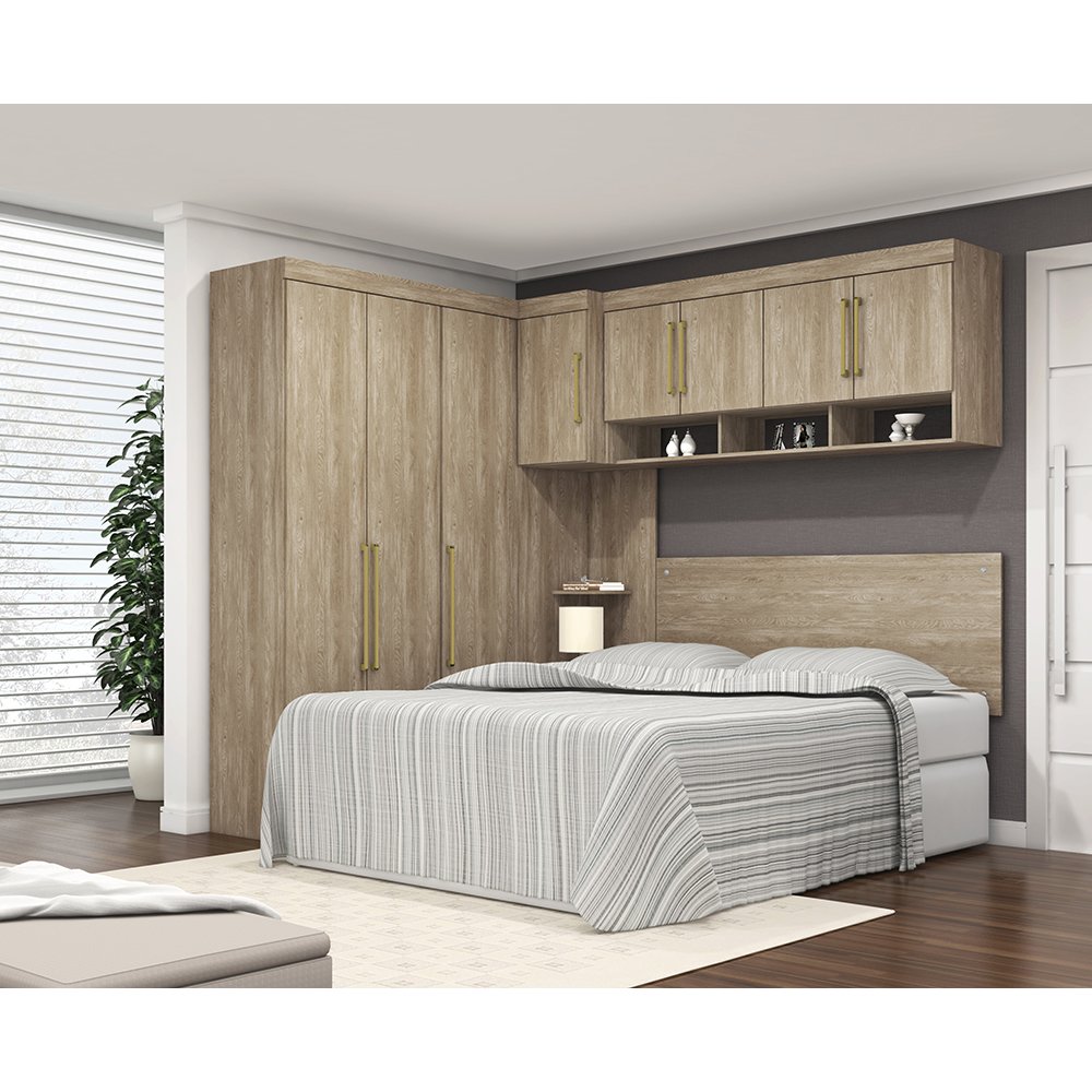 Jogo de Quarto Nogal Modulado Firenze Roupeiro 2 Portas + Ponte Armário ...