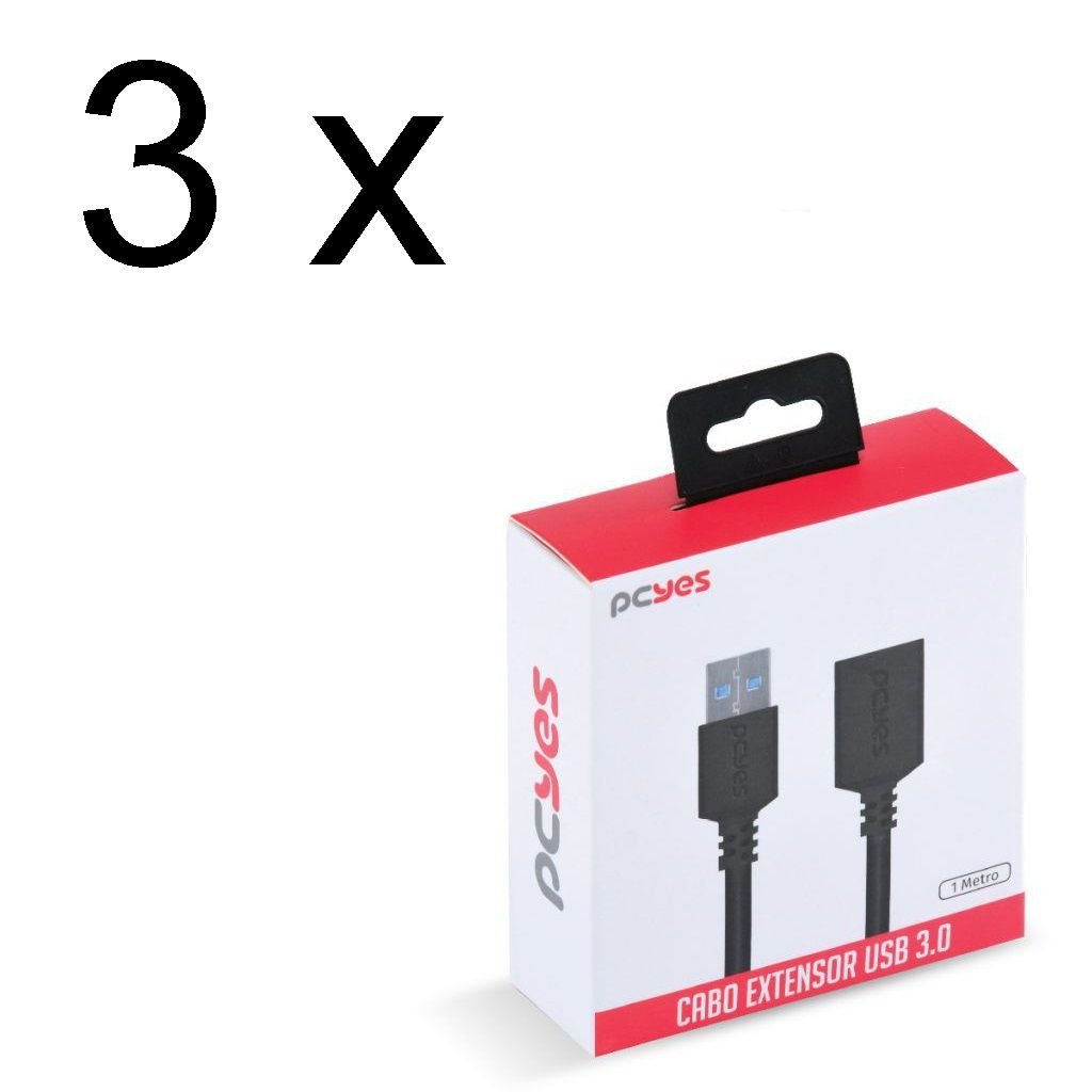 Kit 3 Extensores USB 3.0 1m PcYes PUAMF3-1 | MadeiraMadeira