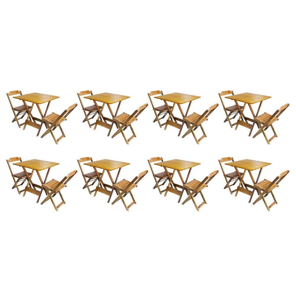 Kit 8 Jogos de Mesa Dobravel com 2 Cadeiras de Madeira 70x70 Ideal para Bar e Restaurante - Mel ...