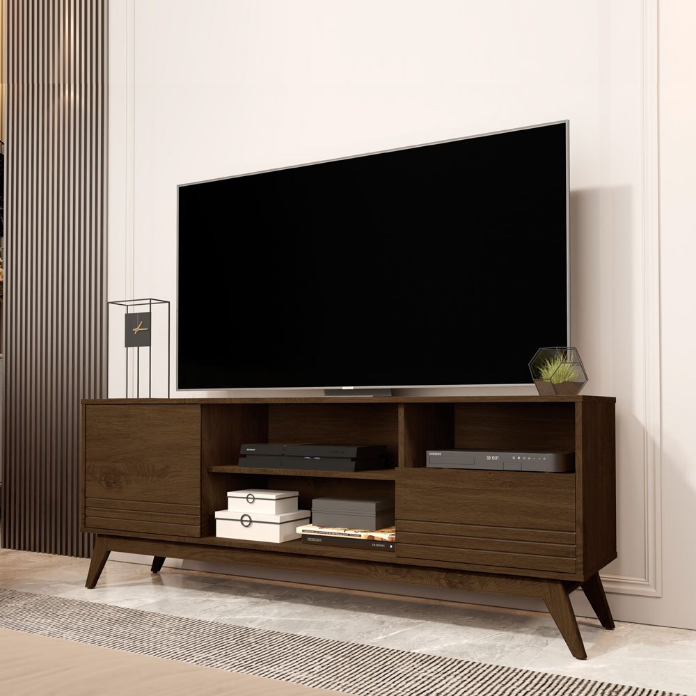 Rack Bancada 1,60m 2 Portas para TVs Até 55 Polegadas - Kairo Wood - Cedro Giga Móveis ...