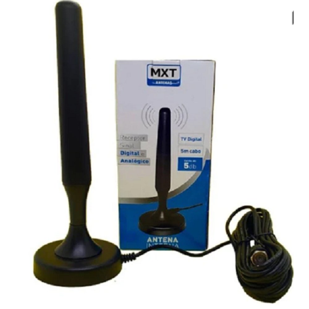 Antena Digital Interna 5db Cabo 5 Metros - MDTV-100B - MXT | MadeiraMadeira