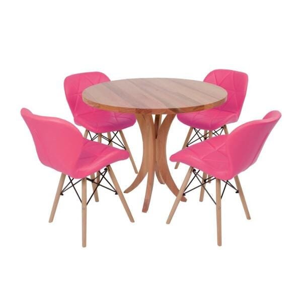 Conjunto Mesa de Jantar Tampo de Madeira 90cm com 4 Cadeiras Slim ...