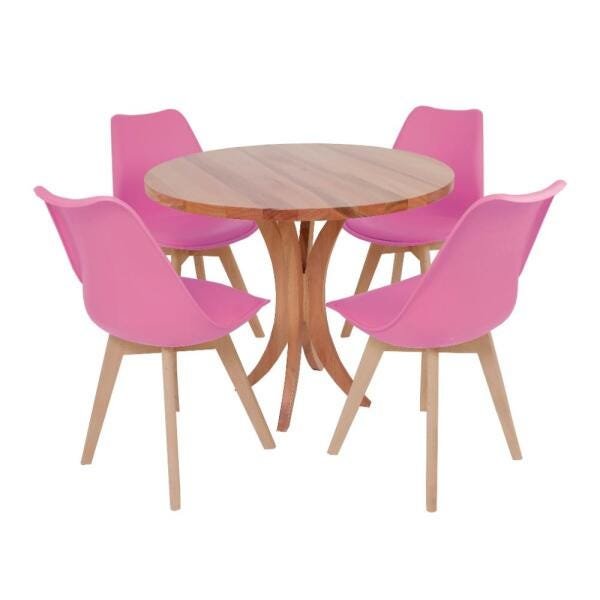 Conjunto Mesa de Jantar Tampo de Madeira 90cm com 4 Cadeiras Leda ...