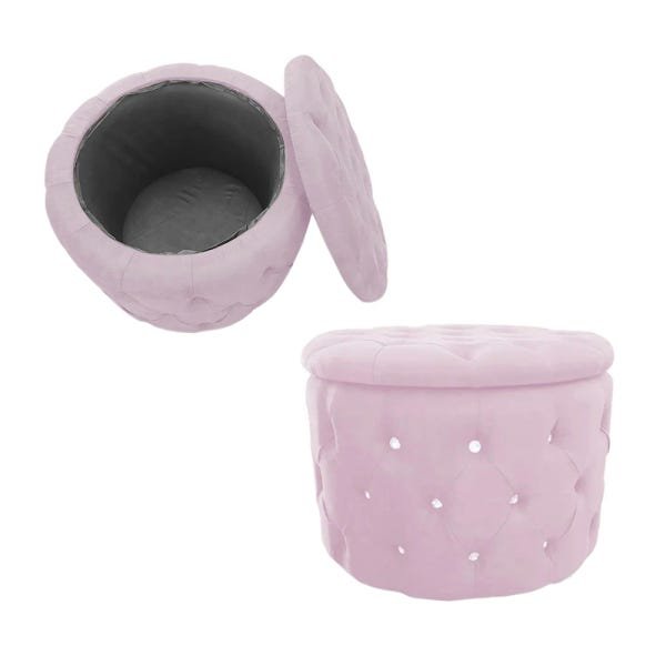 Puff Redondo Classico Capitonê Suede Rosa | MadeiraMadeira