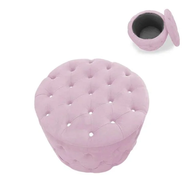 Puff Redondo Classico Capitonê Suede Rosa | MadeiraMadeira
