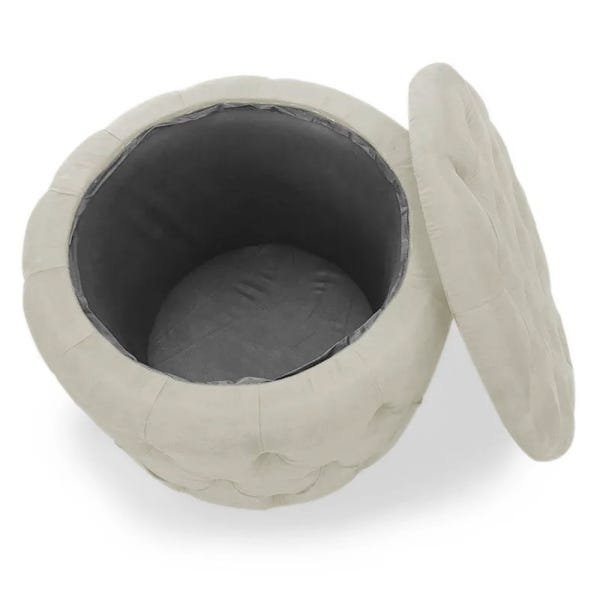 Puff Redondo Classico Capitonê Suede Azul Turquesa Bege | MadeiraMadeira