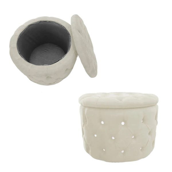 Puff Redondo Classico Capitonê Suede Azul Turquesa Bege | MadeiraMadeira