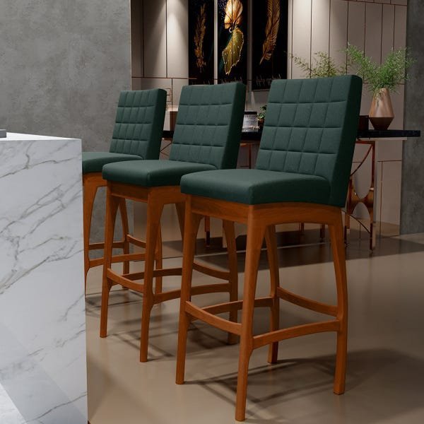 Banqueta Alta Para Cozinha Sala de Jantar Fixa Mila B04 Linho Verde ...