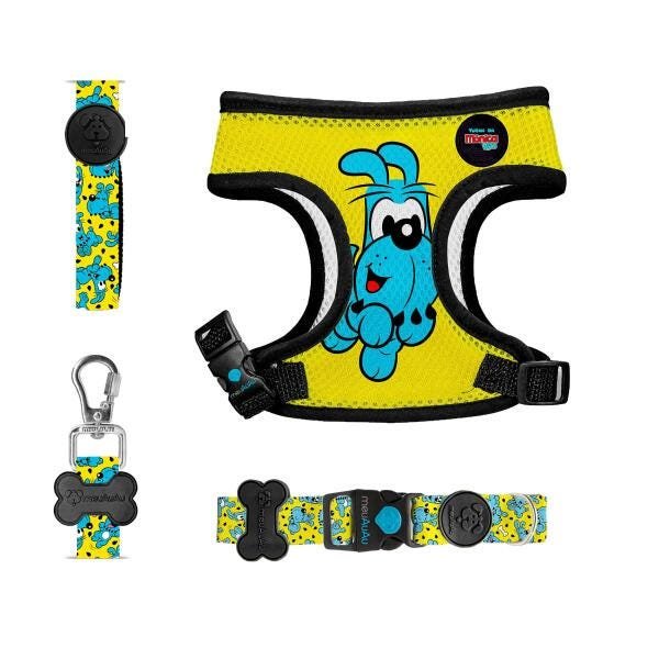 Conjunto Coleira, Peitoral & Guia Dog - Bidú Amarelo Tam M | MadeiraMadeira