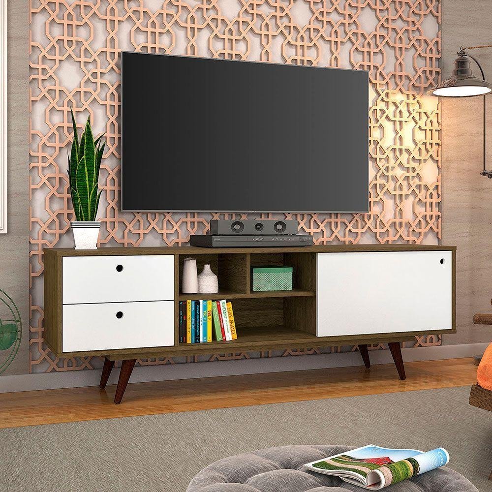 Rack Retro Tv 60 Polegadas 85 Com Gavetas Carvalho Com Branco | MadeiraMadeira