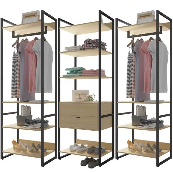 Kit 03 Closets Guarda-Roupa Industrial Modulado 02 Gavetas 210x70 cm ...