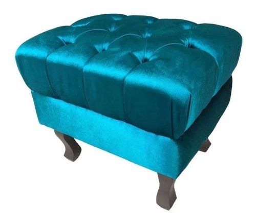 Puff Retrô Luis XV Suede Azul Turquesa - Azul Turquesa Acetinado Suede ...