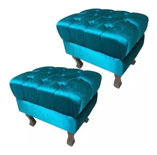 Puff Retrô Luis XV Suede Azul Turquesa - Azul Turquesa Acetinado Suede ...