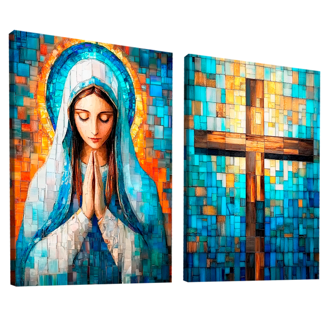 Quadro Decorativo Duo Maria e Cruz em Grid Art | MadeiraMadeira