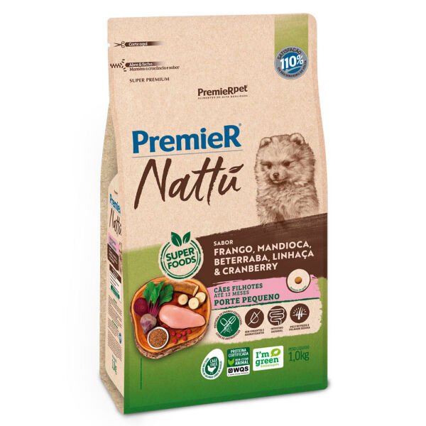 RAÇÃO PREMIER NATU FILHOTE RAÇAS PEQUENAS MANDIOCA 1KG | MadeiraMadeira