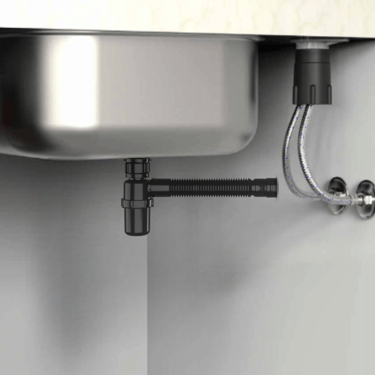 Sifão Sanfonado com Copo 49cm Preto | Astra | Kit C/ 2 Un | MadeiraMadeira