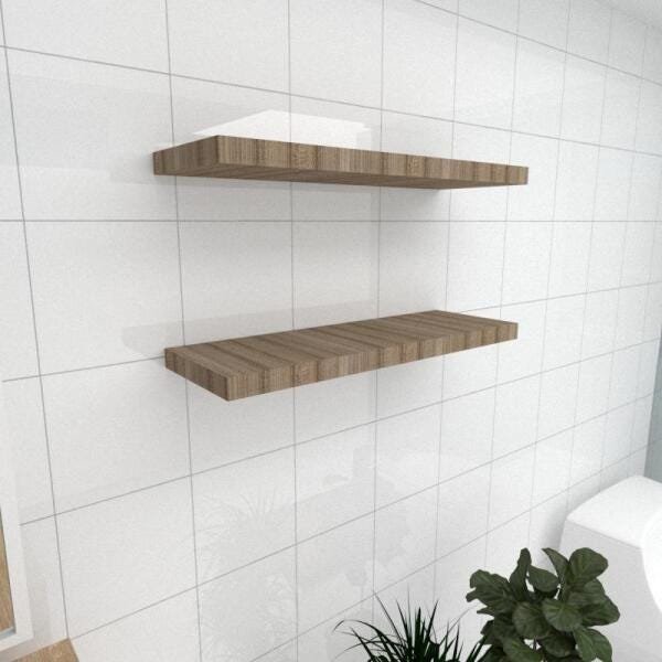 Kit 2 prateleiras para banheiro em MDF suporte Inivisivel amadeirado ...