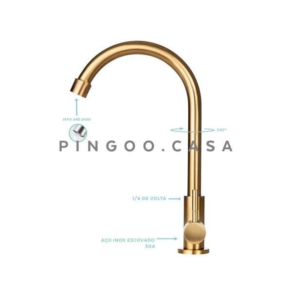 Torneira Para Cozinha Em Aço Inox Escovado Aporé Pingoo Casa Dourado