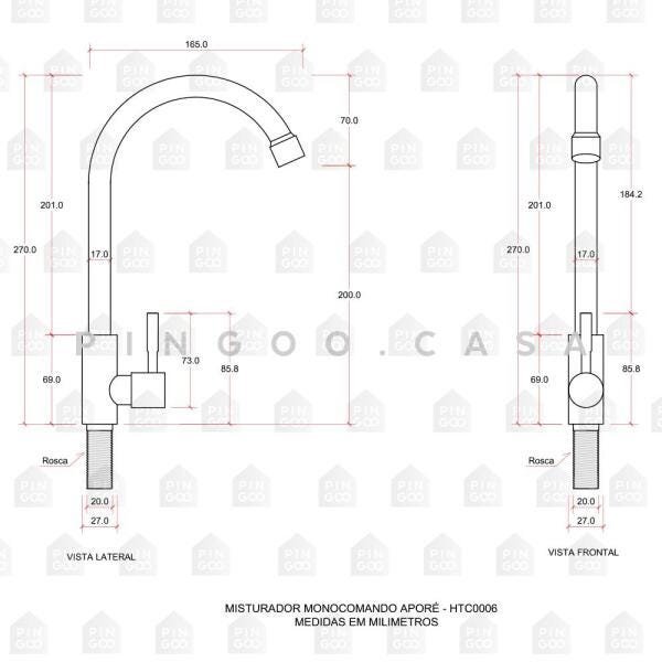 Torneira Para Cozinha Em Aço Inox Escovado Aporé Pingoo Casa Dourado