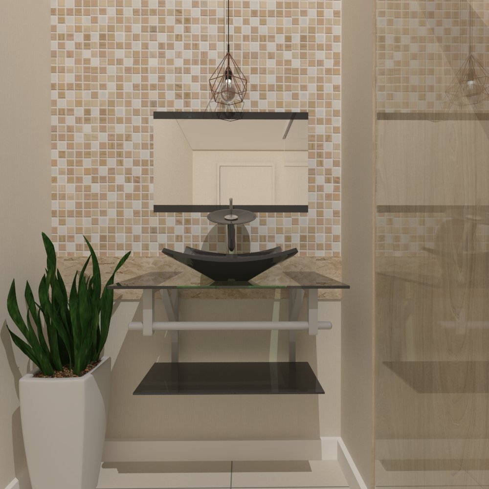 Gabinete de Vidro 70cm Ac Cuba Quadrada Grafite | MadeiraMadeira