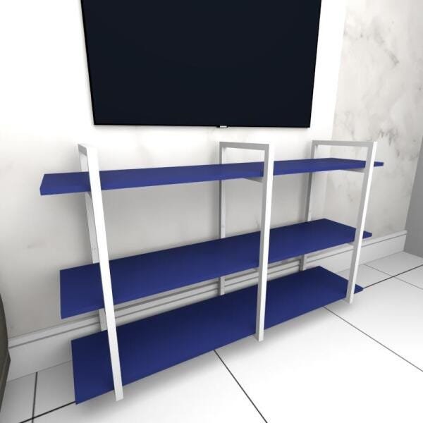 Rack Estilo Industrial Aço Cor Branco MDF 30cm Cor Azul Escuro Modelo ...