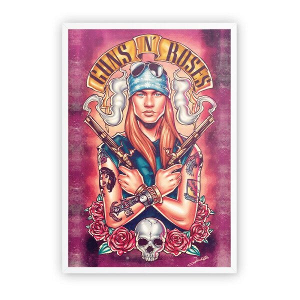 Quadro Decorativo A3 Axl Rose Guns N' Roses Banda Rock Moldura Branca ...