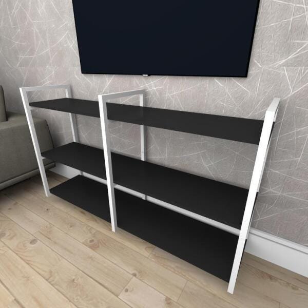 Rack Estilo Industrial Aço Cor Branco Prateleiras 30cm Cor Preto Modelo ...