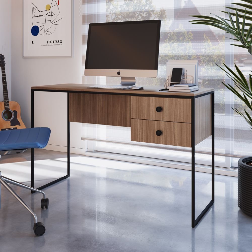 Escrivaninha Multiuso Com 2 Gavetas MDP/Aço Montana/Preto ProDecor ...