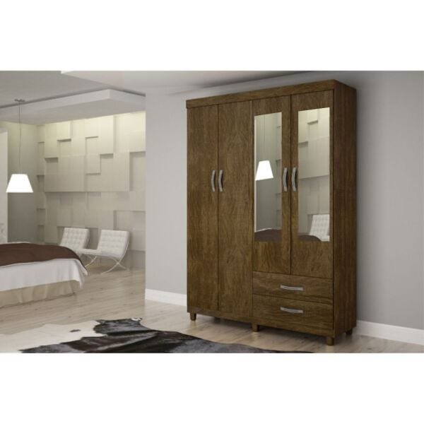 Guarda-Roupa Solteiro Milão 4 Portas 2 Gavetas com Espelho Sallêto ...