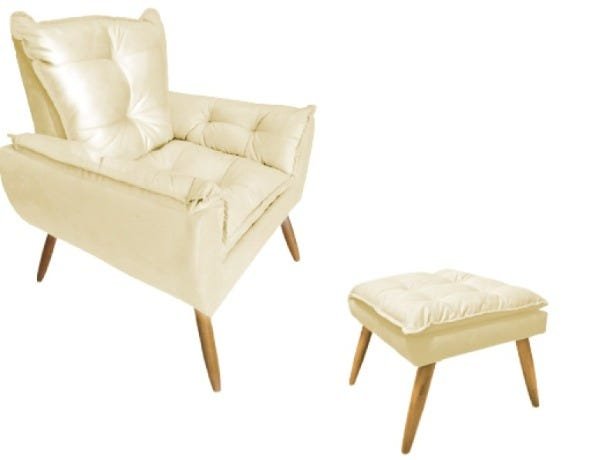 Poltrona Decorativa Opala com Puff Opala Quadrado Suede Bege ...