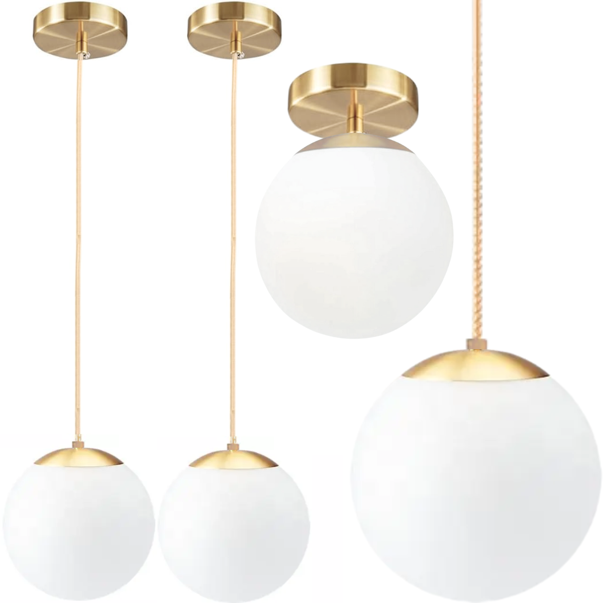 2 Luminárias Lustre Pendente 212cm Jabuticaba Globo Vidro 12cm Metal ...