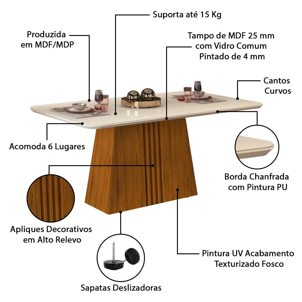 Conjunto Mesa de Jantar Com 6 Cadeiras Itália-Golden Freijó/Off White ...
