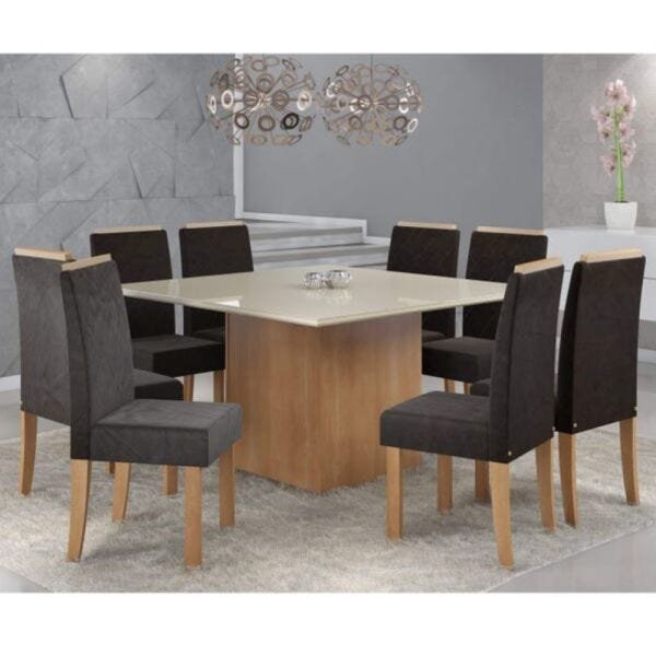 Conjunto Sala de Jantar Mesa Atena 1360 8 Lugares Sonetto Móveis Mel ...