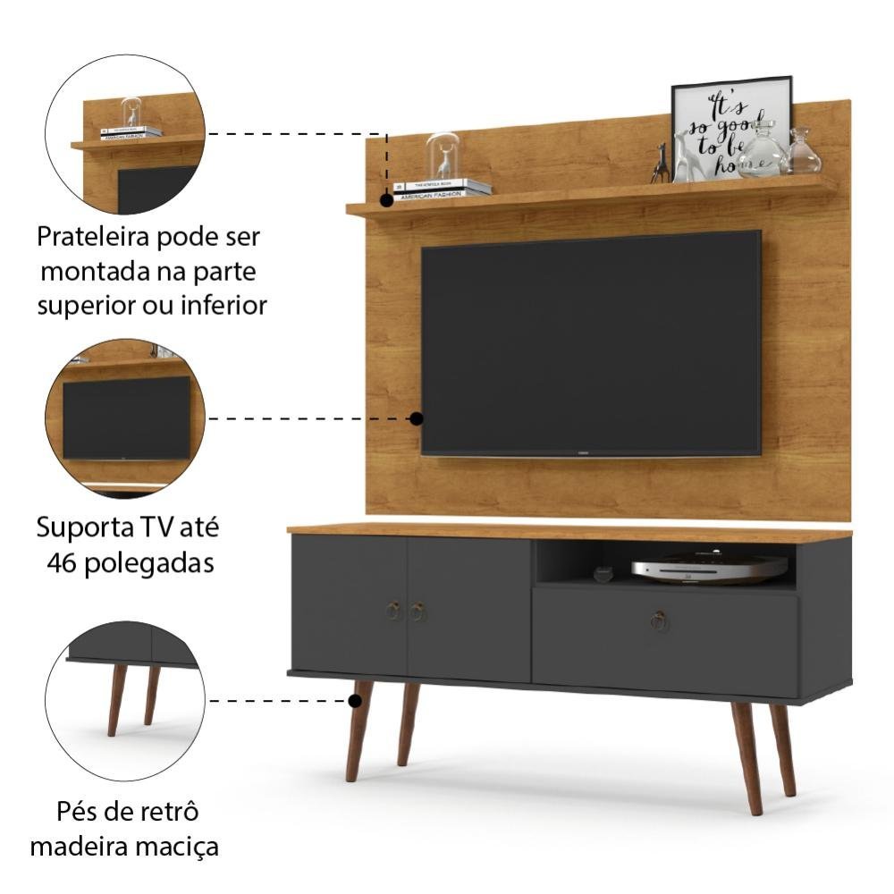 Rack com Painel para TV Retrô de até 32 Polegadas Yan Cinamomo / Grafite Patrimar | MadeiraMadeira