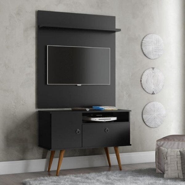 Rack com Painel Yan para TV até 32 Polegadas Patrimar Móveis Preto Acetinado | MadeiraMadeira