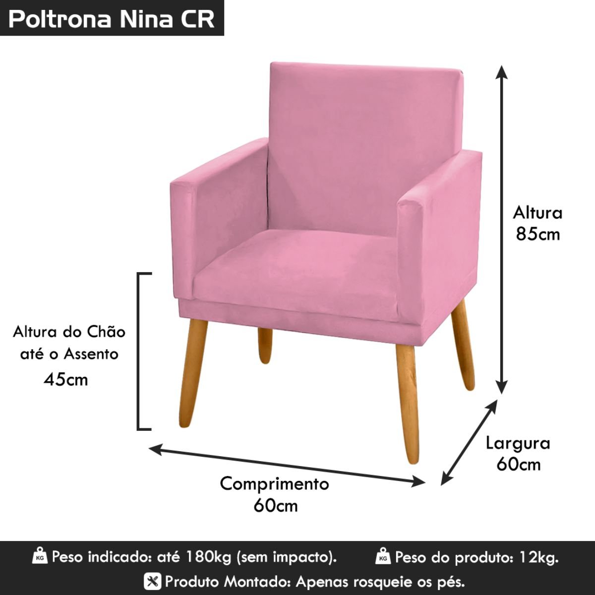 Kit 2 Poltronas Decorativa Nina Recepção Sala de Estar- Aliw Decor ...