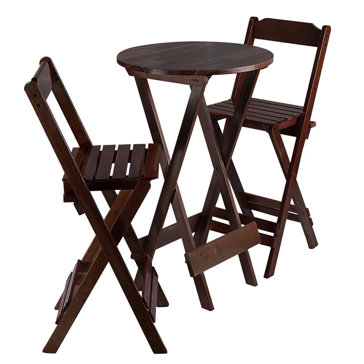 Jogo De Mesa Bistrô Dobravel C/2 Cadeiras Madeira Pinus Cor Imbuia Maplan | MadeiraMadeira