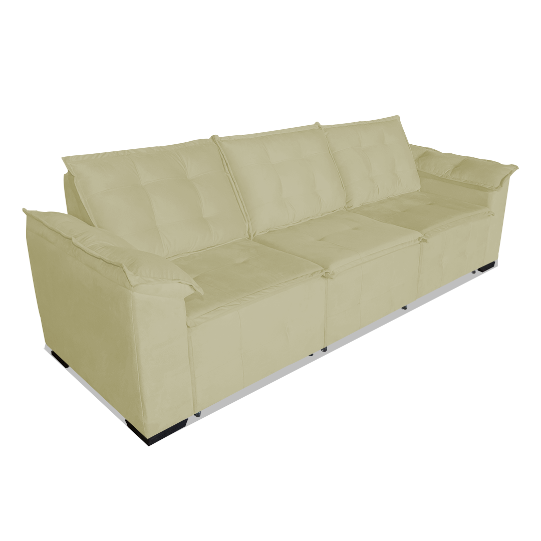 Sofá Retrátil 2.76 metros Kiev 4 Lugares Corino Bege | MadeiraMadeira