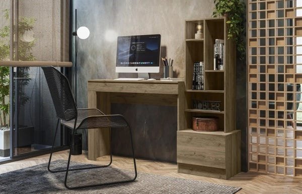 Mesa Escrivaninha Nina com Gaveta e Nichos Marrom | MadeiraMadeira