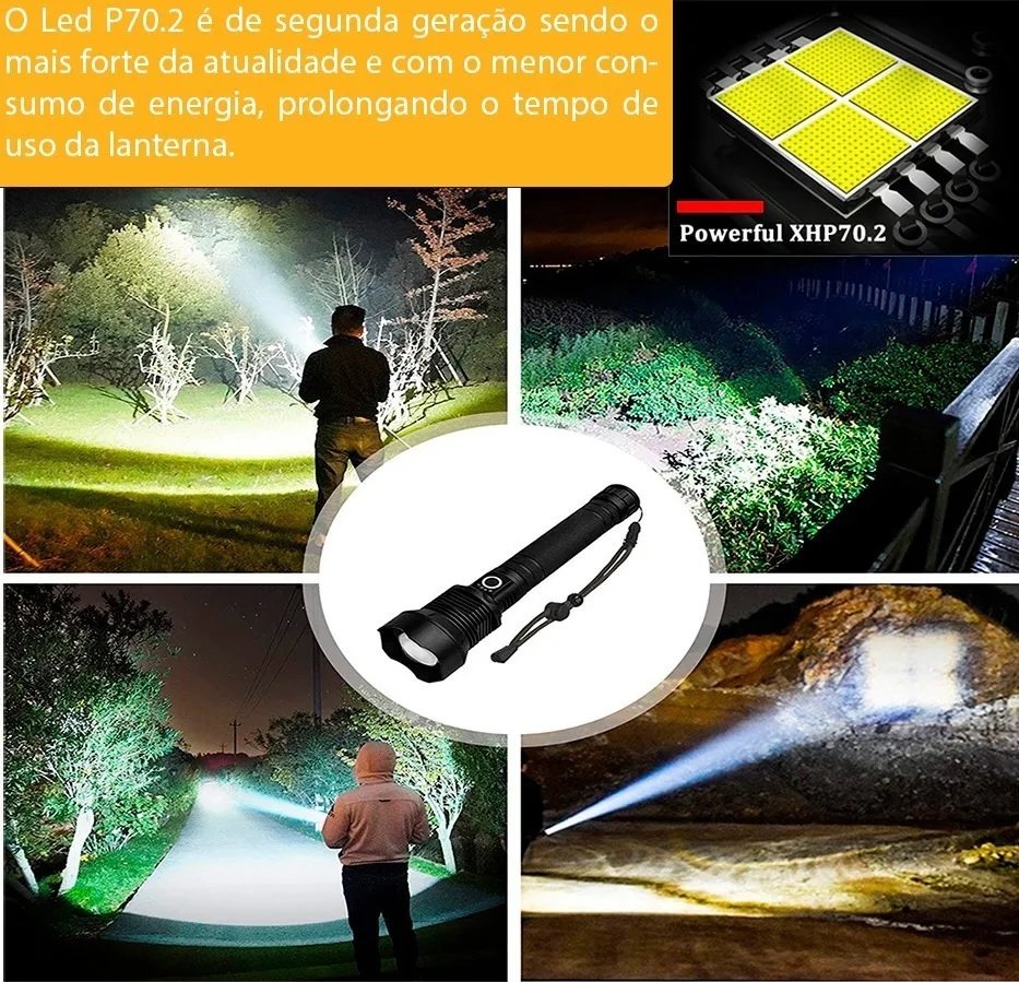 Lanterna Tatica Profissional 980000w Led Cree Zoom Recarregável | MadeiraMadeira