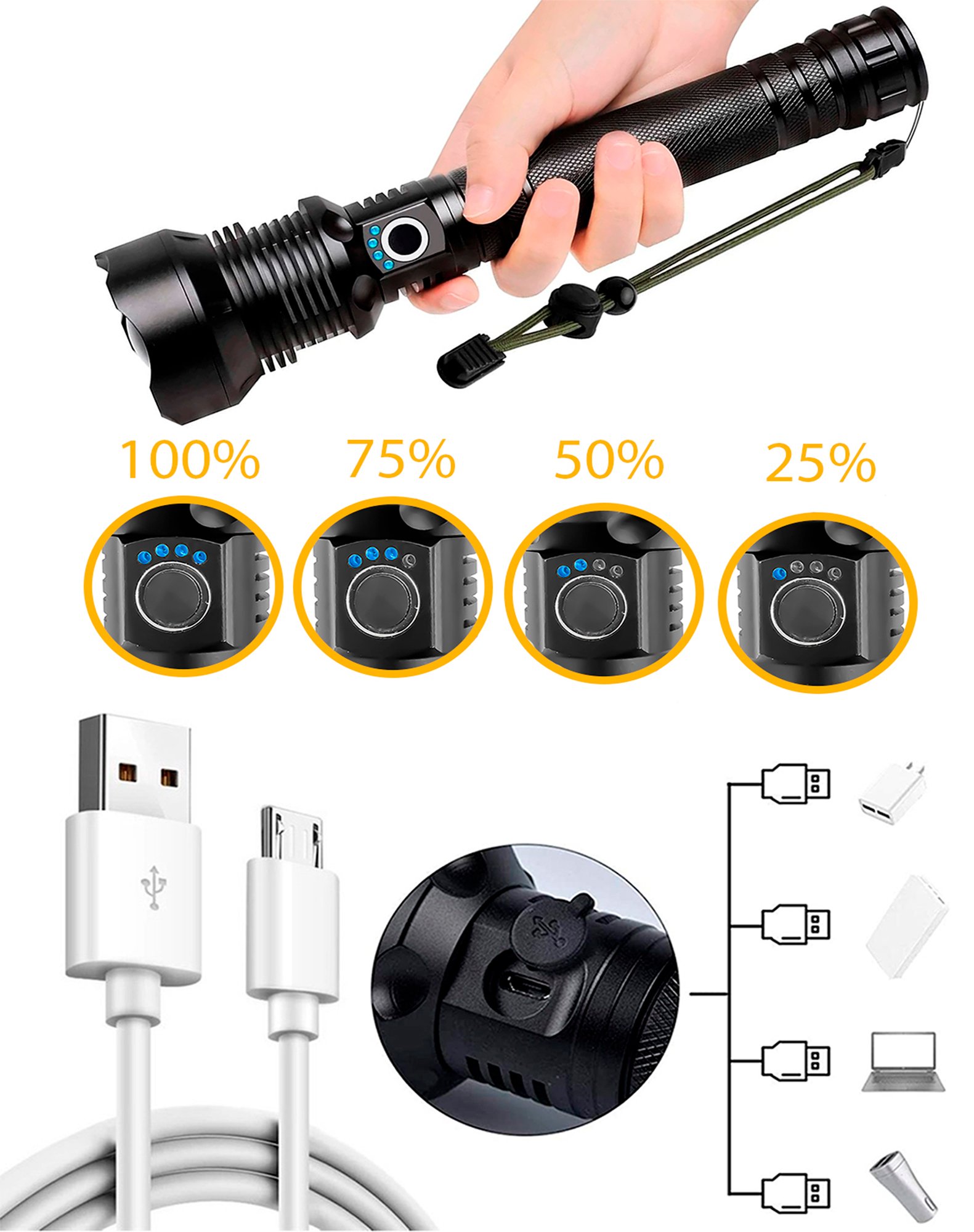 Lanterna Tatica Profissional 980000w Led Cree Zoom Recarregável | MadeiraMadeira