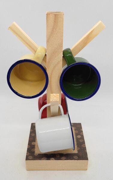 Xícara Café Goumert com Suporte em Madeira Kit com 4 Canecas ...