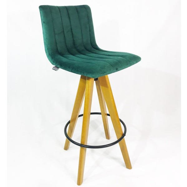 Banqueta Decorativa Angélica Veludo Verde Base Giratória Madeira ...