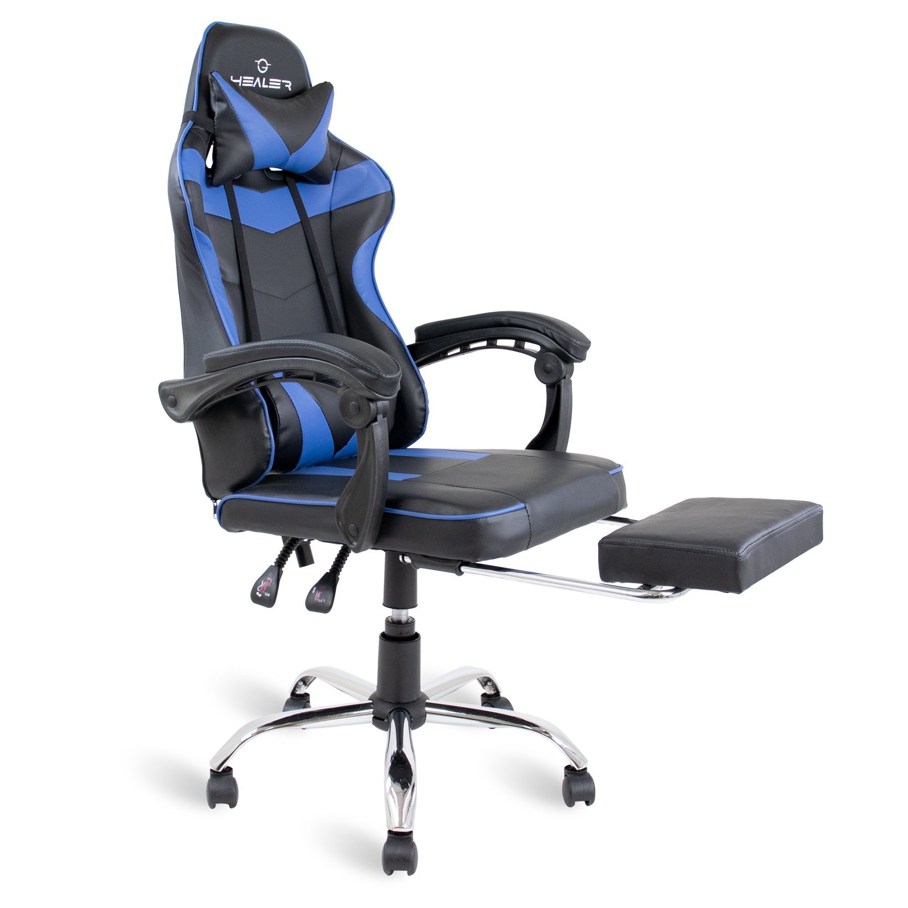 Cadeira Gamer Azul e Preto Healer Level Reclinável Giratória com Apoio ...