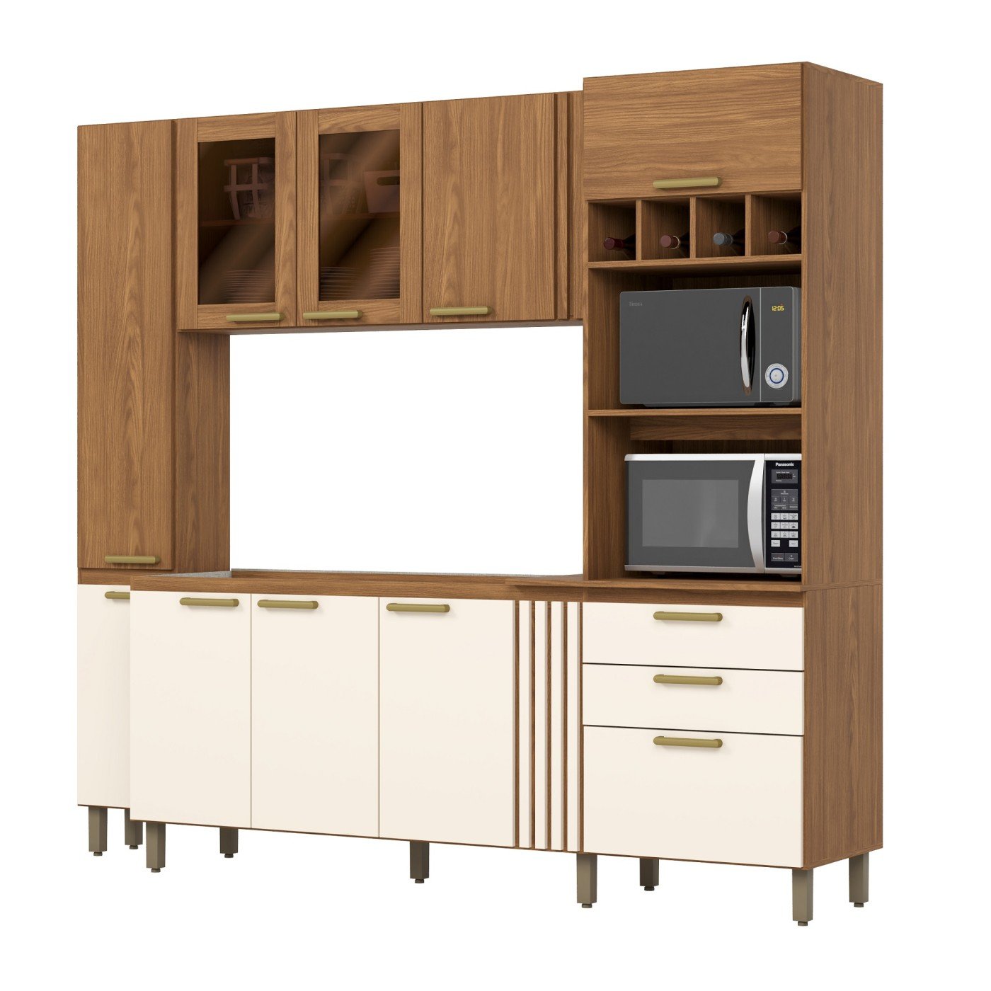 Cozinha Compacta Bc01-127 10 Portas 2 Gavetas Nature/off White - Briz Henn | MadeiraMadeira